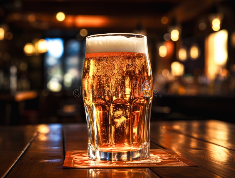 Mug of Beer on a Wooden Table in a Pub or Restaurant Stock Illustration ...