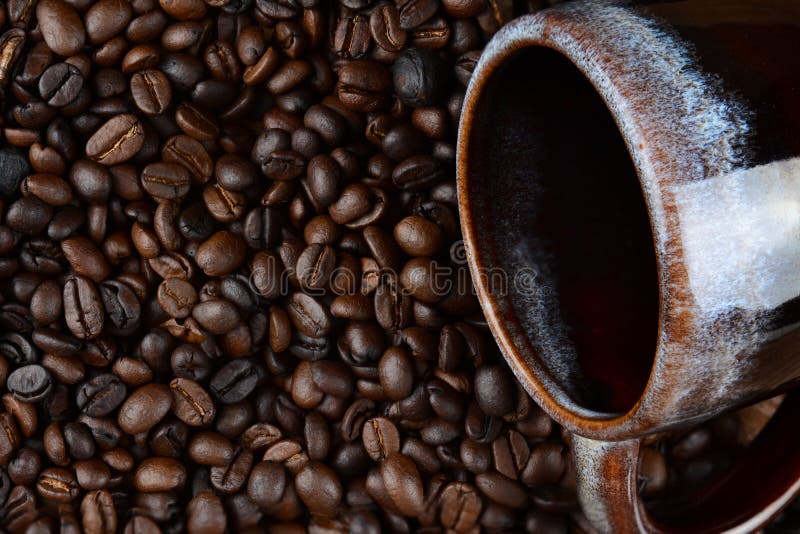 Mug on Coffee Beans stock image. Image of fresh, overhead - 51011701