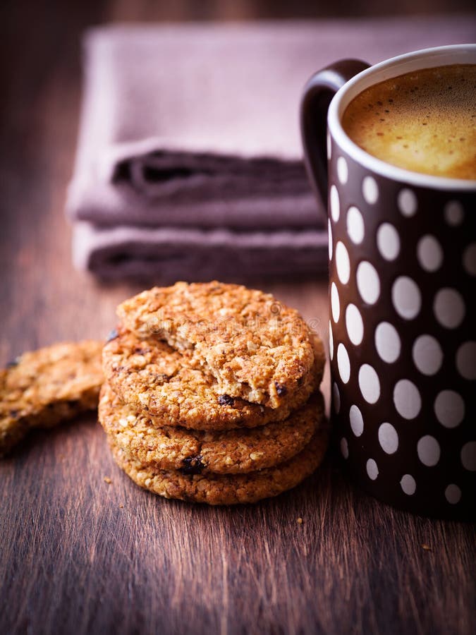 Mug of Coffee and Rustic Cookies with Nuts Stock Image - Image of snack ...