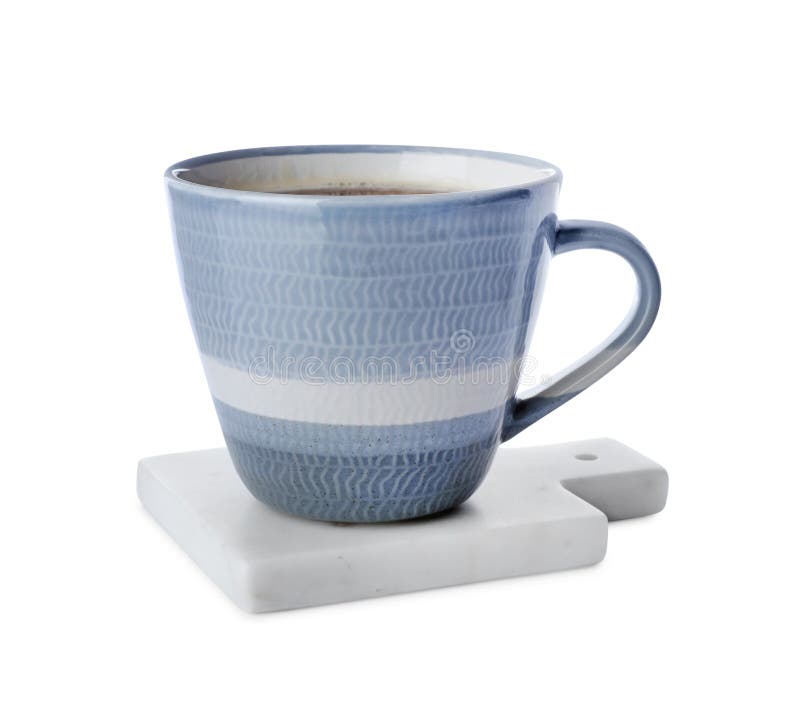 Mug of Coffee and Stylish Stone Cup Coaster Isolated on White Stock ...