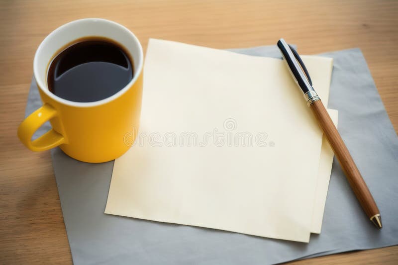 A Mug with Coffee on the Table, a Pen Lies on a Napkin, Mockup ...