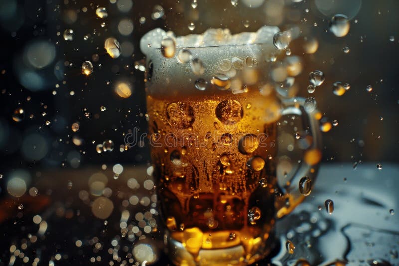 Mug of Cold Beer with Condensation and Water Droplets Splashing Stock ...