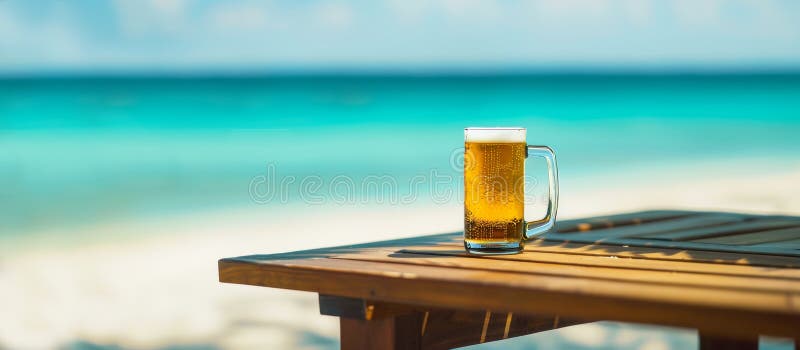 Mug of cold beer in summer stock illustration. Illustration of ...