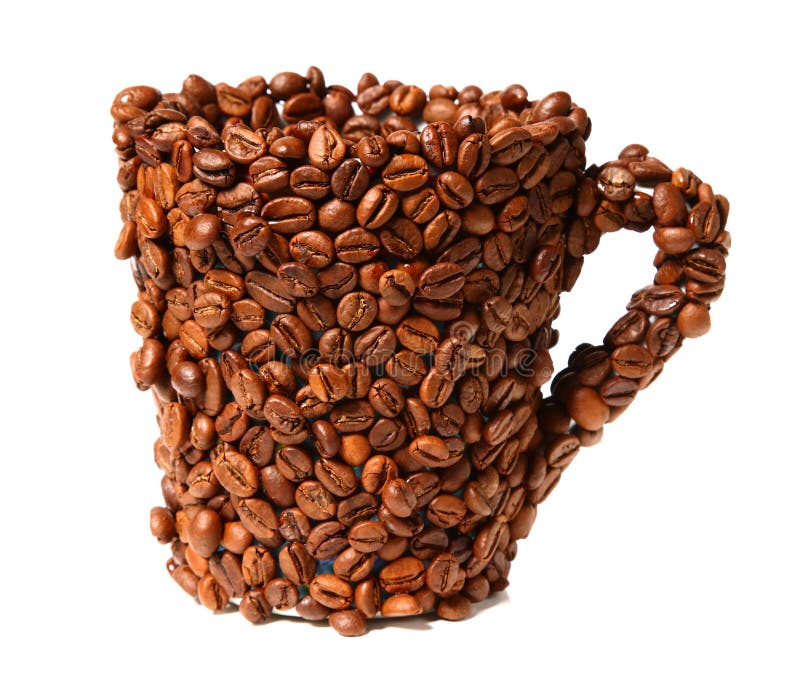 Mug Covered with Coffee Beans Isolated on White Stock Image - Image of ...