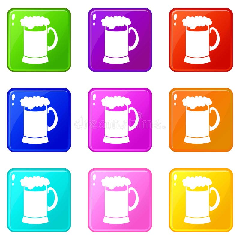 Mug of Dark Beer Icons 9 Set Stock Vector - Illustration of brew, icon ...