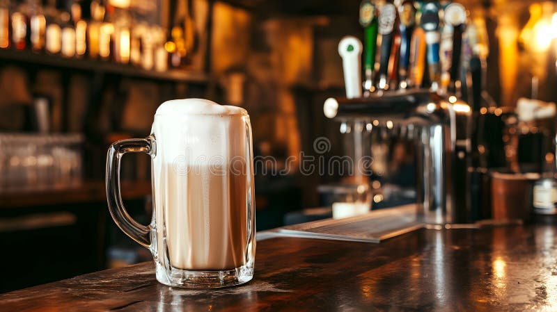 Mug of Draft Beer with Foam in a Cozy Pub Setting Stock Image - Image ...