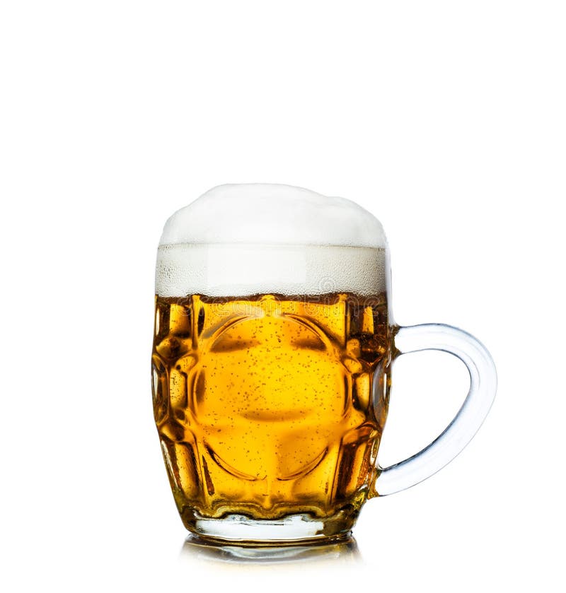 Mug Full of Fresh Beer Isolated on White Stock Image - Image of lager ...