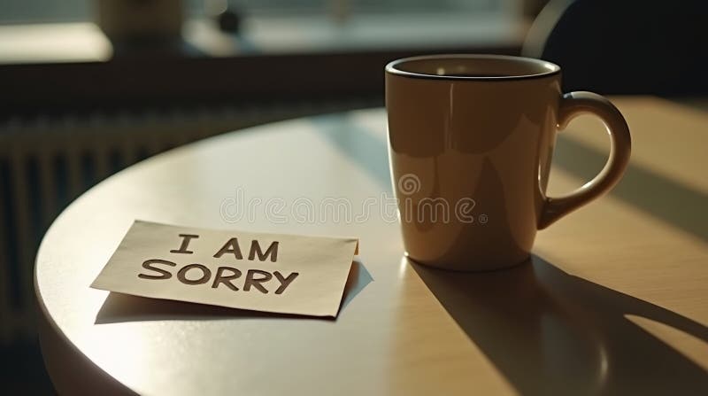 Mug and "I am Sorry" Note on Round Table Stock Illustration ...