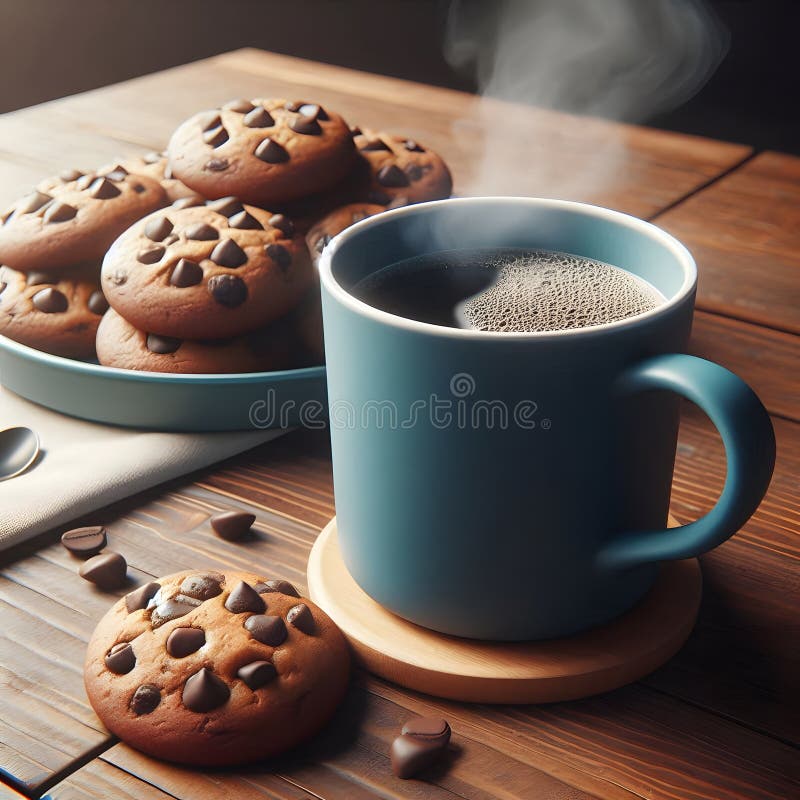 Mug Mockup Blue Color Clean Design Well Decorated with Biscuits Stock ...