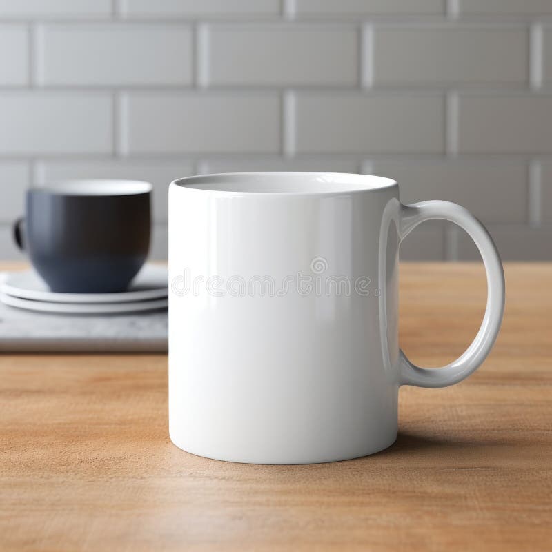 Mug Mockup on Wooden Table in Kitchen. 3d Render Generative AI Stock ...