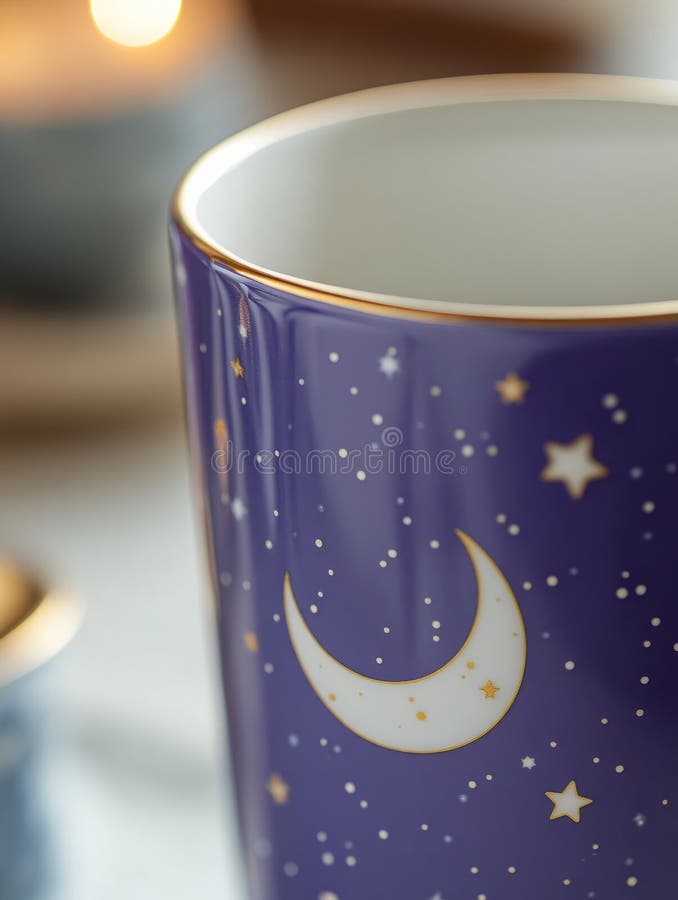 Mug with Moon and Stars Design on a Dark Background Stock Image - Image ...
