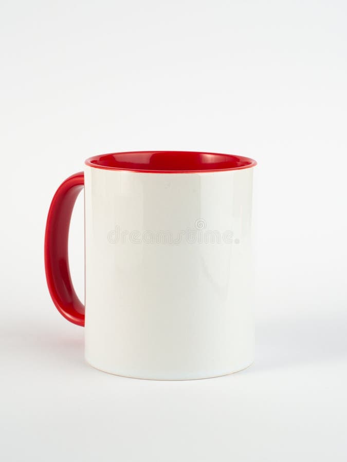 Two-tone 11oz Mug on Isolated Background. Mug with Red Handle and Inner ...