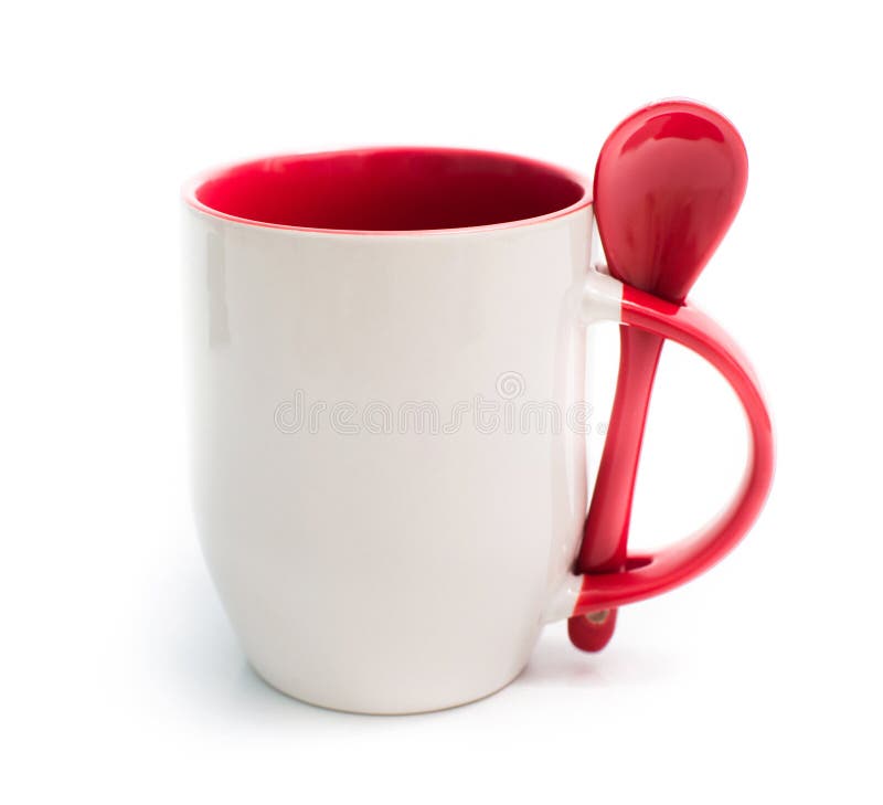 Mug with red spoon stock image. Image of beverage, color - 37528825
