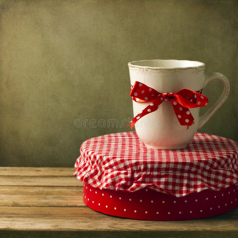 Mug with Ribbon on Round Box Stock Image - Image of style, vintage ...