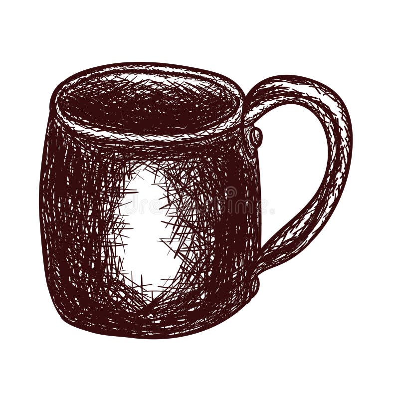 Mug Sketch, Contour Drawing Isolated on White Background, Stock Vector ...