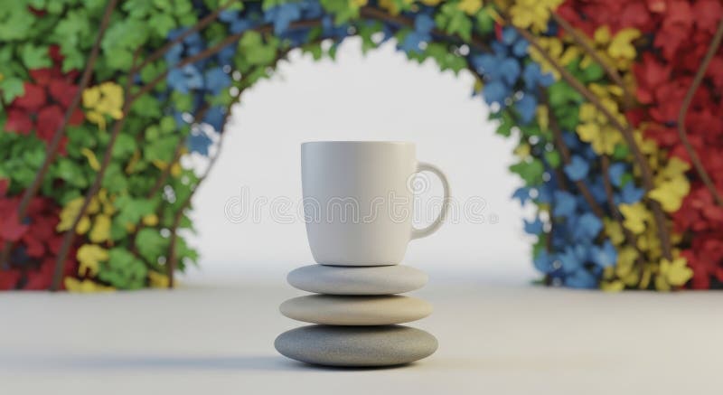 Mug on Stone Stack with Colorful Arch Still Life Stock Illustration ...