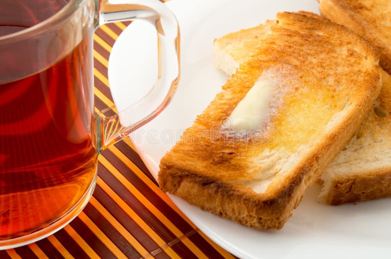 Mug of Tea and Hot Toast with Butter Stock Image - Image of rustic ...