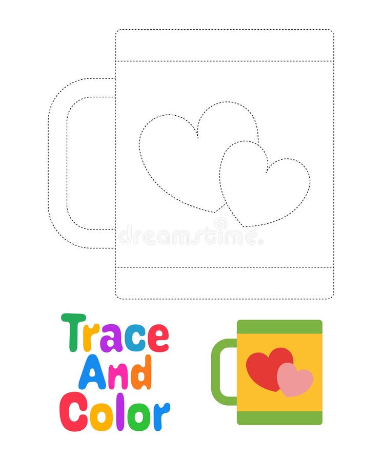 Mug Tracing Worksheet for Kids Stock Vector - Illustration of funny ...