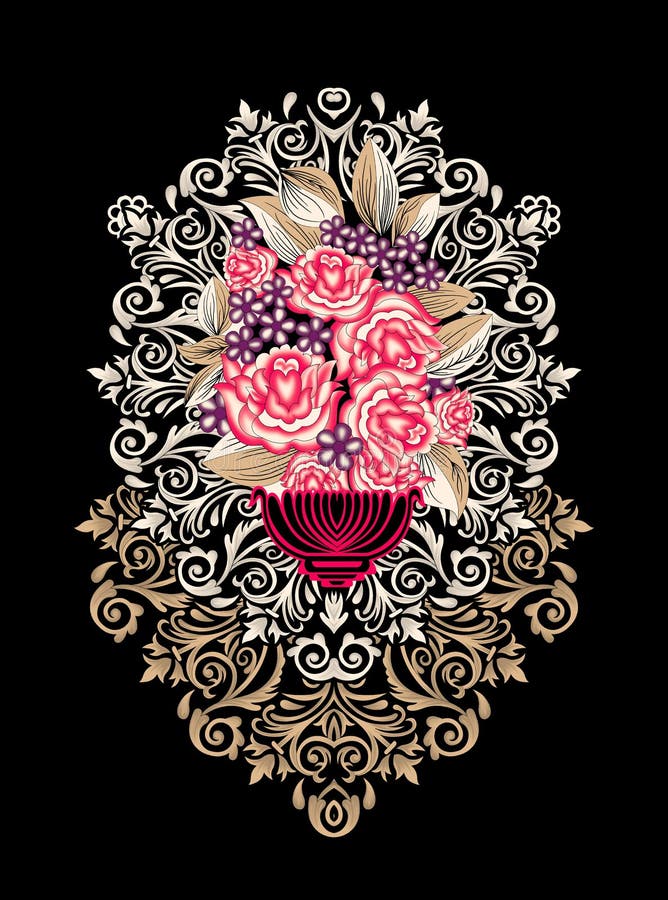 Mughal Decorative Floral Wreath. Crest Monogram Colorful Vector Motif ...