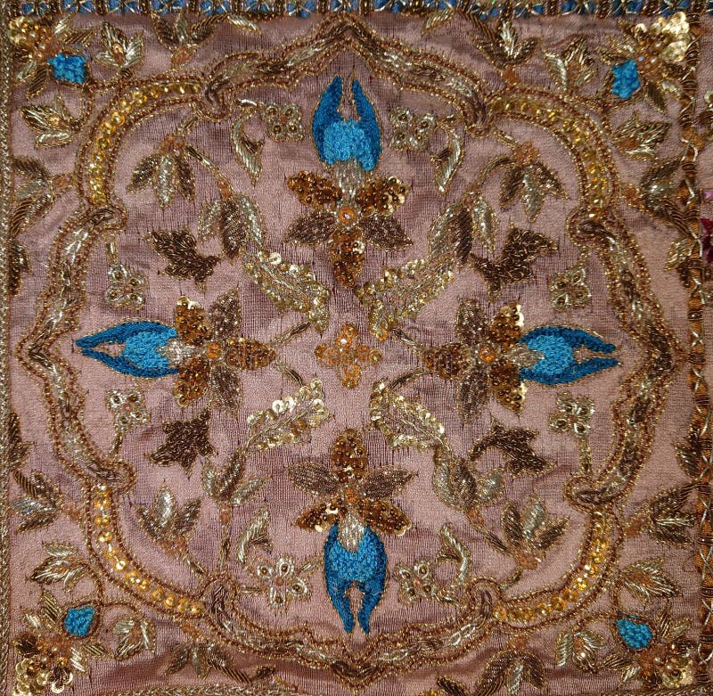 Mughal Floral Pattern with Colorful Silk Thread Embroidery and Pearl ...