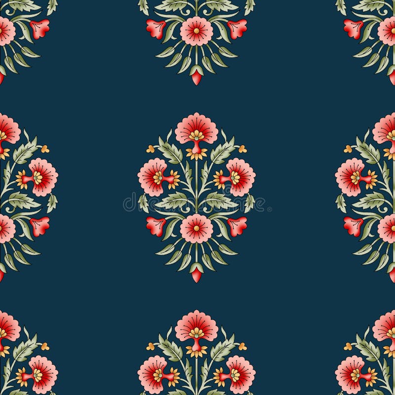 Mughal Flower Pattern with Blue Background Stock Illustration ...