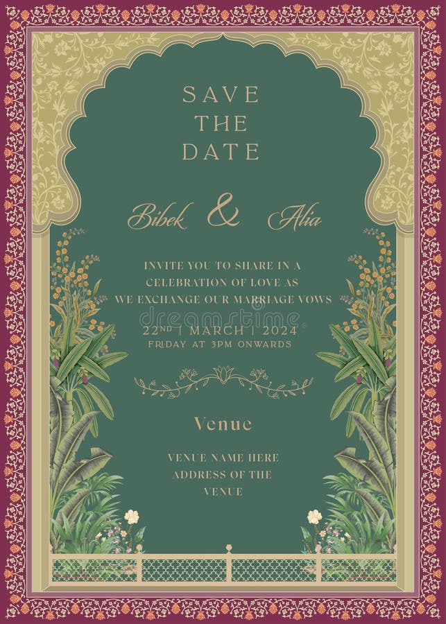 Indian Mughal Wedding Invitation Card Design. Stock Vector ...
