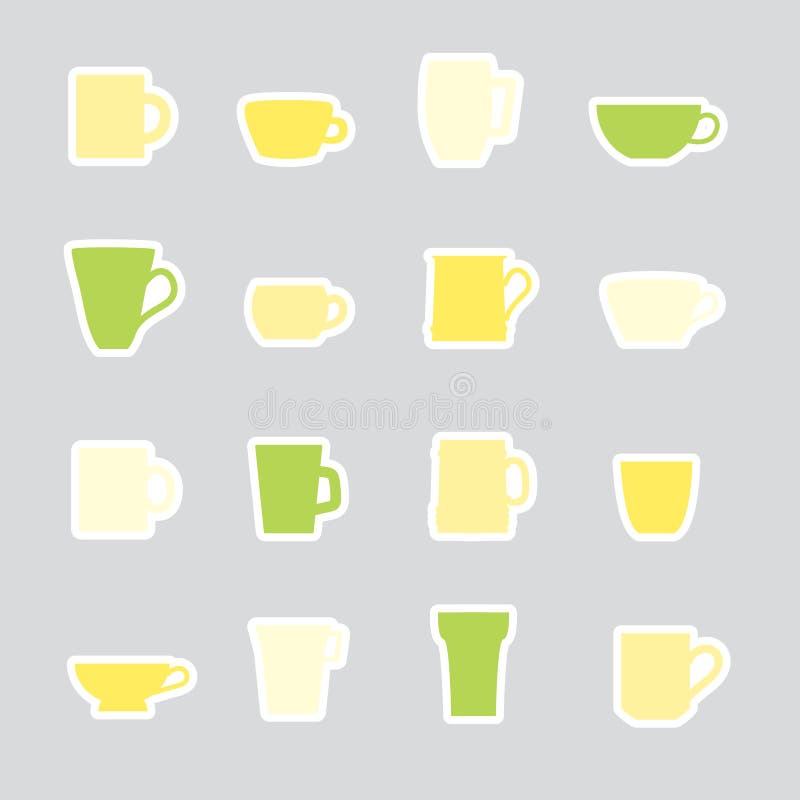 Mugs and Cups Color Simple Stickers Set Stock Vector - Illustration of ...