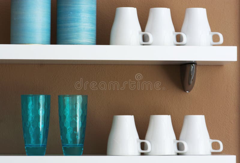 Mugs and Cups Stored on the Shelf Stock Photo - Image of commercial ...