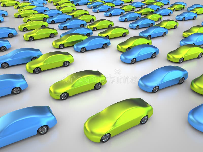 Muitos Carros Verdes E Azuis Ilustração Stock - Ilustração de carros ...