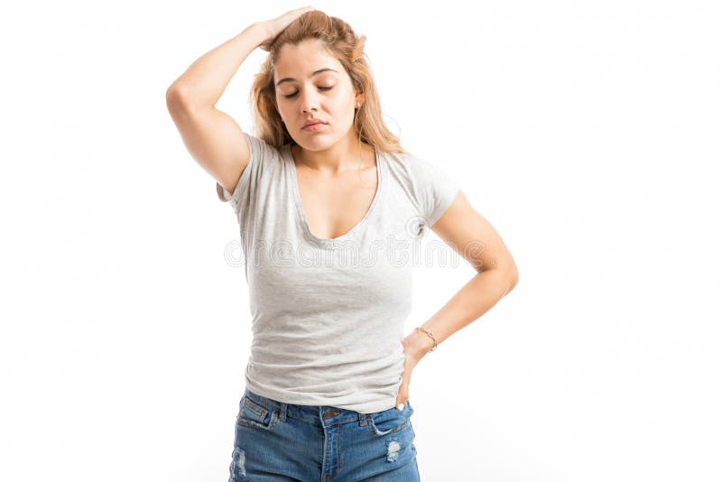 Mujer Abrumada Con Los Ojos Cerrados Foto de archivo - Imagen de ...