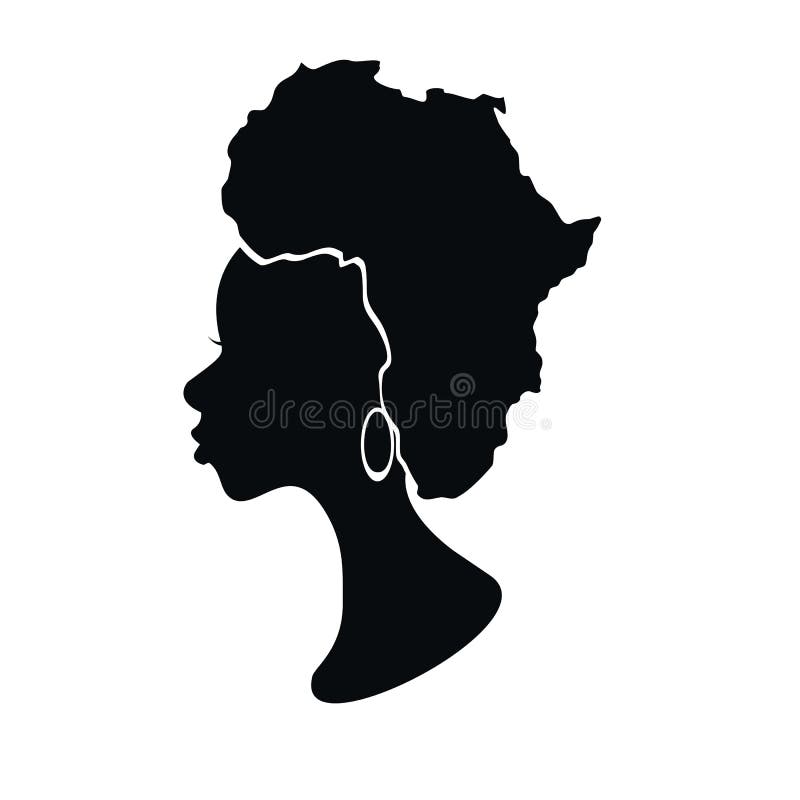 Mujer Africana Negra Con El Mapa En Su Ejemplo Del Vector Del Pelo ...