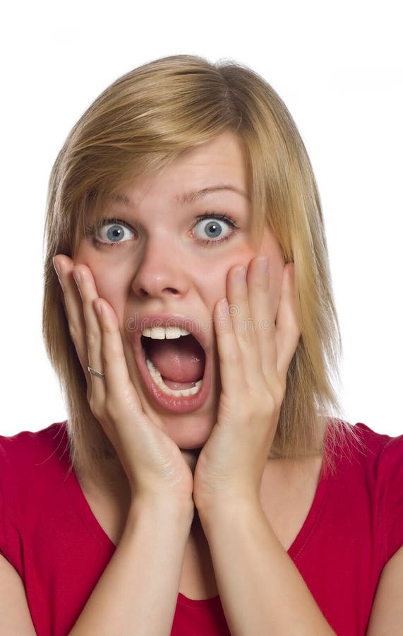 Mujer Asustada Aislada En Blanco Imagen de archivo - Imagen de miedo ...