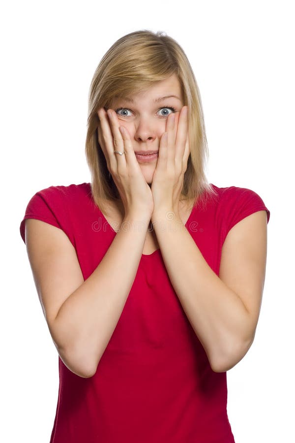 Mujer Asustada Aislada En Blanco Imagen de archivo - Imagen de miedo ...