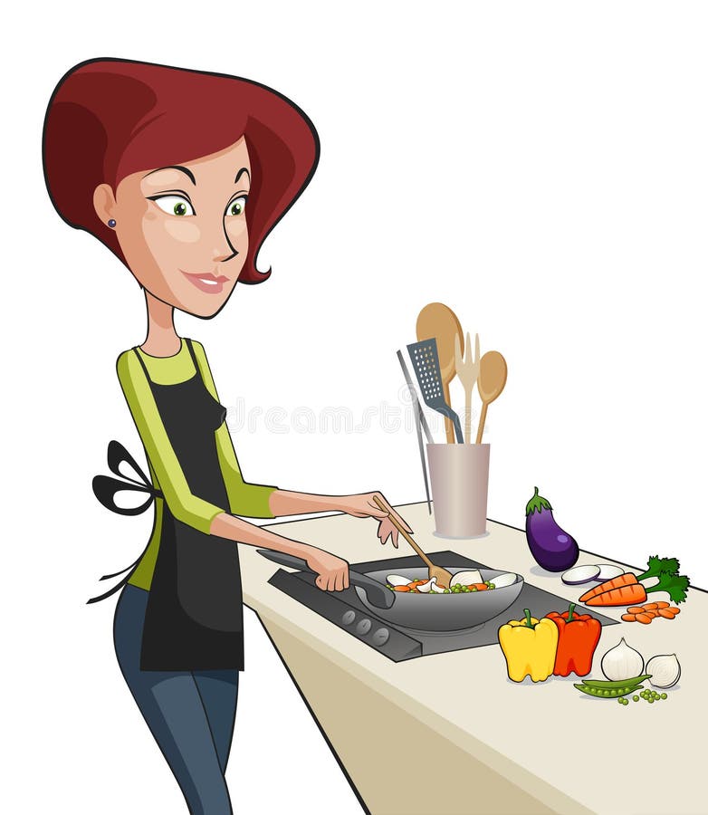 Mujer Guapa Cocinando Una Comida Ilustración del Vector - Ilustración ...