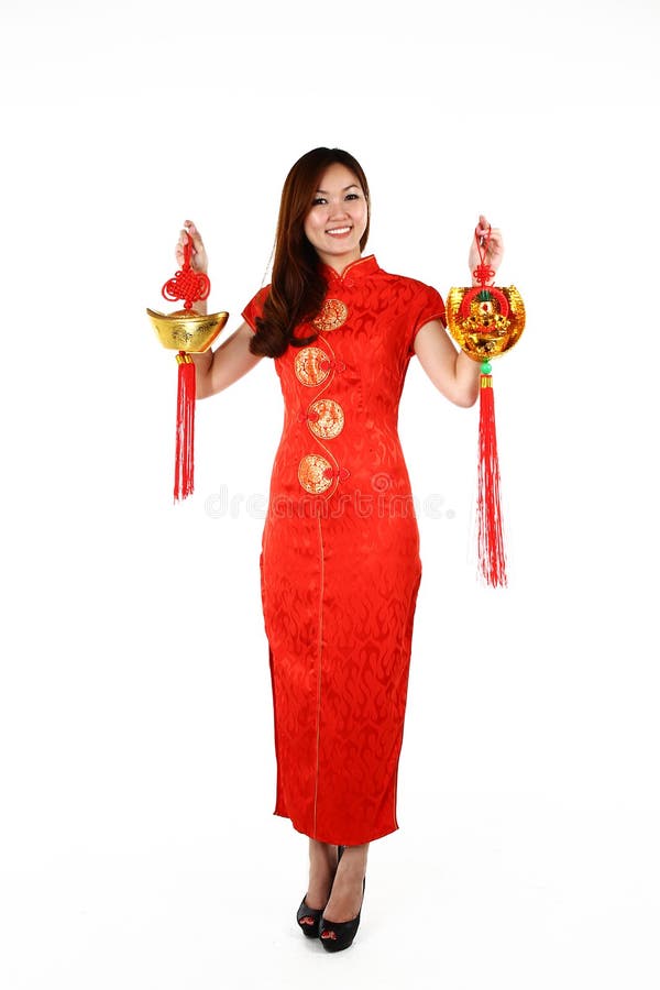Mujer China En Cheongsam Rojo Tradicional Foto de archivo - Imagen de ...