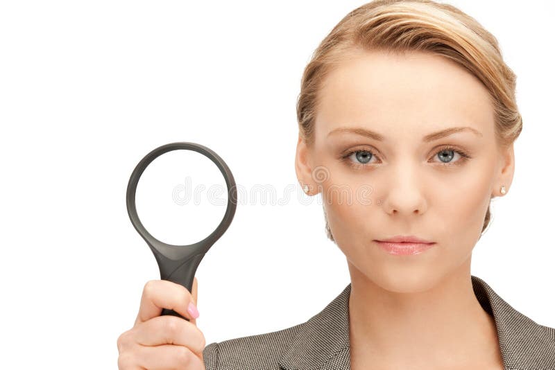 Mujer con la lupa imagen de archivo. Imagen de cara, calma - 20539409