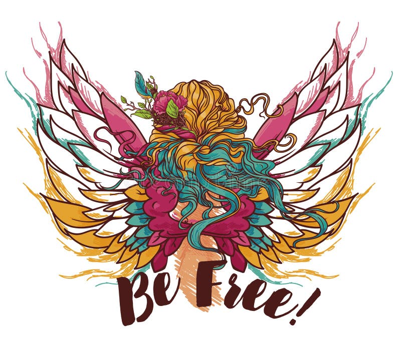 Mujer Con Las Flores En Su Pelo Y Alas Ilustración del Vector ...