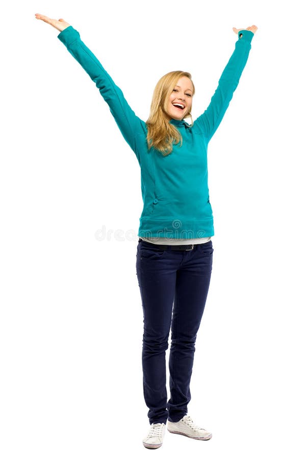 Mujer Con Los Brazos Levantados Foto de archivo - Imagen de tiro, gesto ...