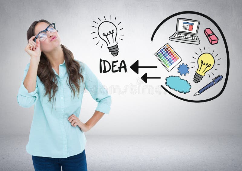 Mujer Con Los Dibujos Gráficos De Las Ideas Creativas Stock de ...