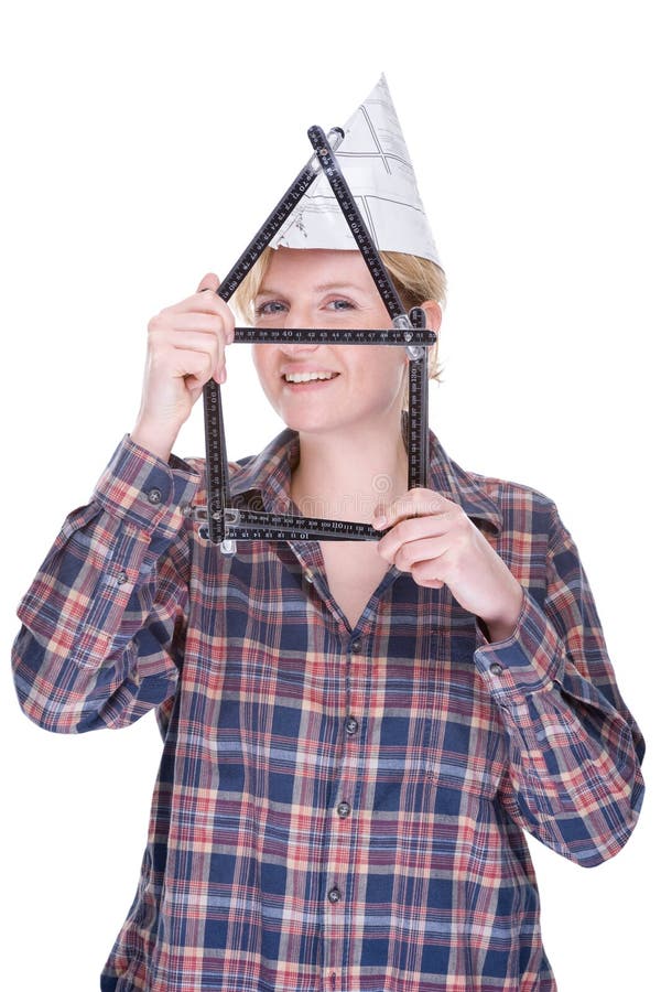 Mujer con metro plegable foto de archivo. Imagen de blanco - 10613066