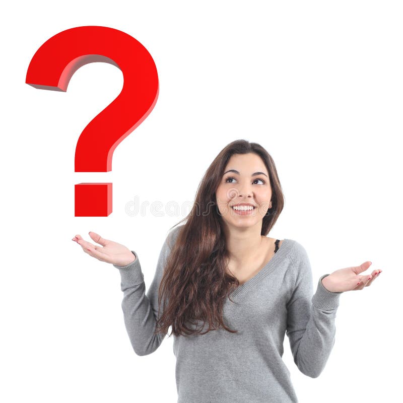 Mujer Con Una Duda Que Mira Una Interrogación 3d Stock de ilustración ...