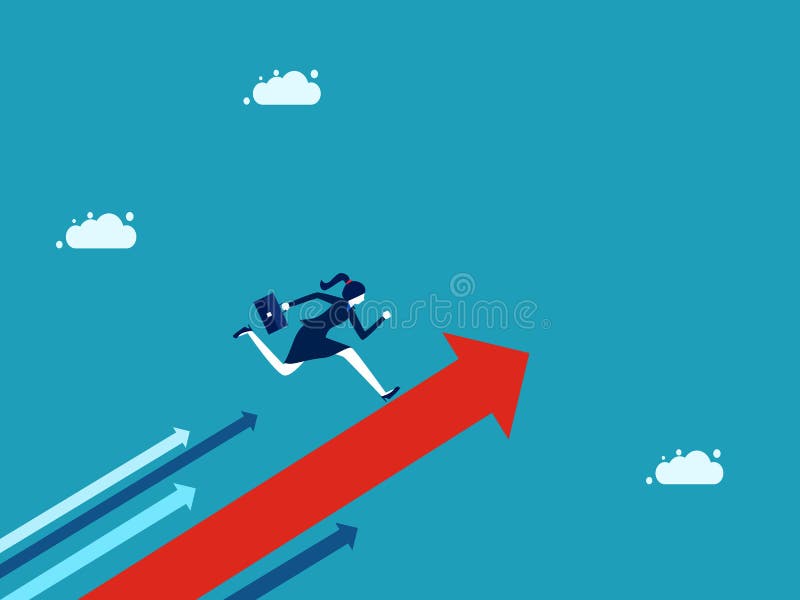 Mujer Corriendo Sobre La Flecha Del Progreso. Crecimiento Profesional Y ...