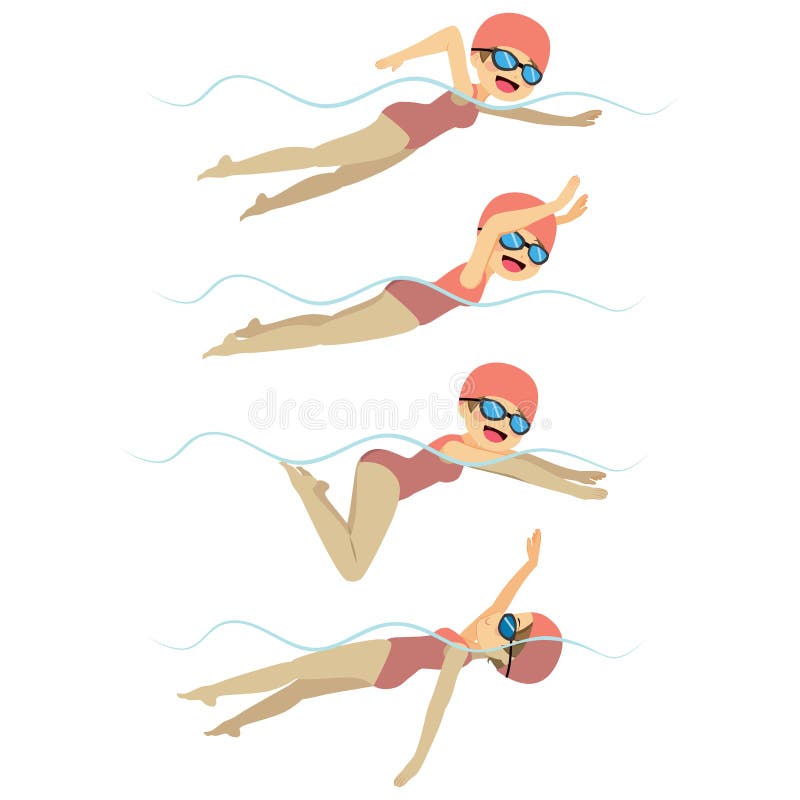 Mujer De La Natación En Diversos Estilos Ilustración del Vector ...