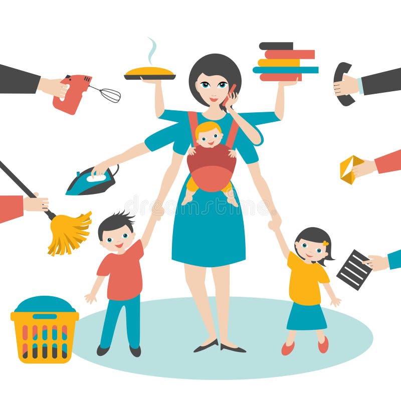 Mujer De Multitask Madre, Empresaria Con El Funcionamiento Del Bebé ...