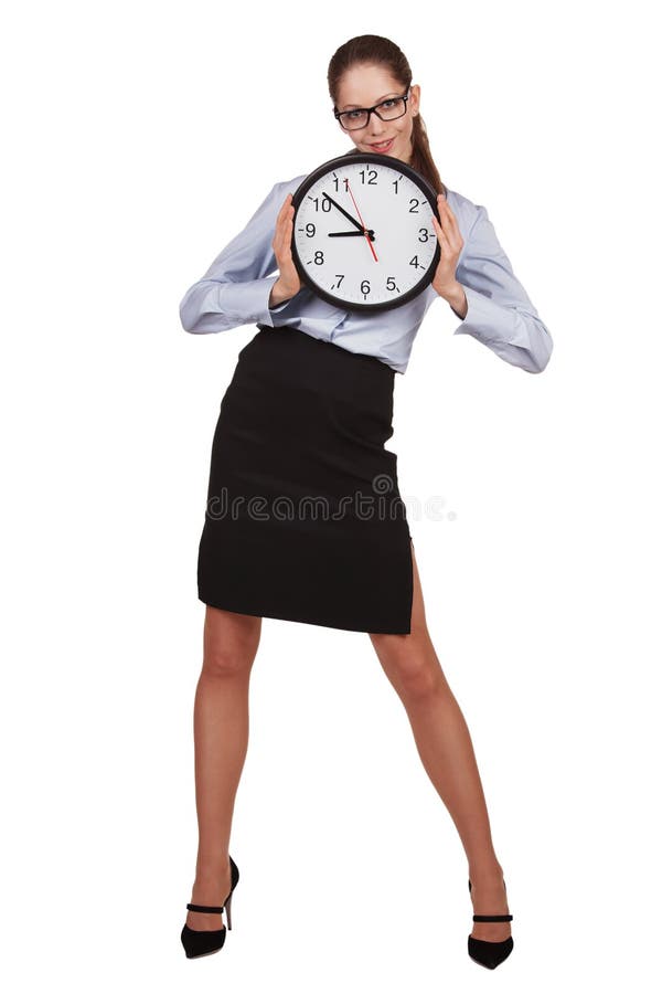 Mujer Elegante Con Un Reloj Redondo En Manos Foto de archivo - Imagen ...
