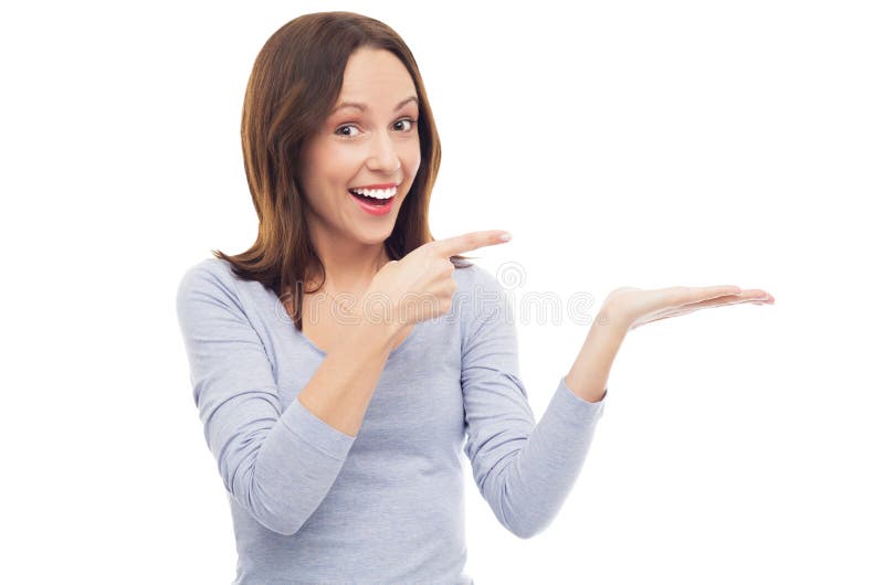 Mujer Emocionada Que Señala En Algo Imagen de archivo - Imagen de ...