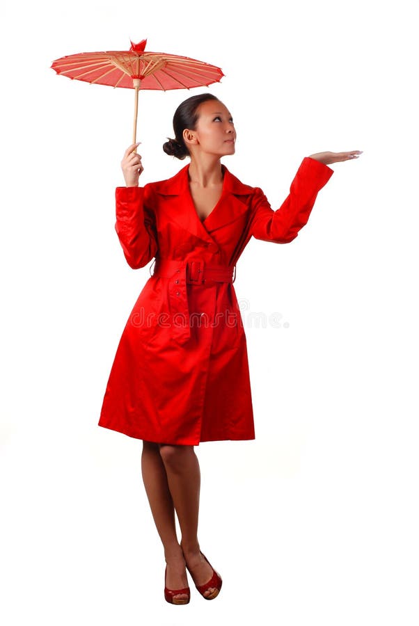 Mujer En Capote Con El Parasol Imagen de archivo - Imagen de chino ...