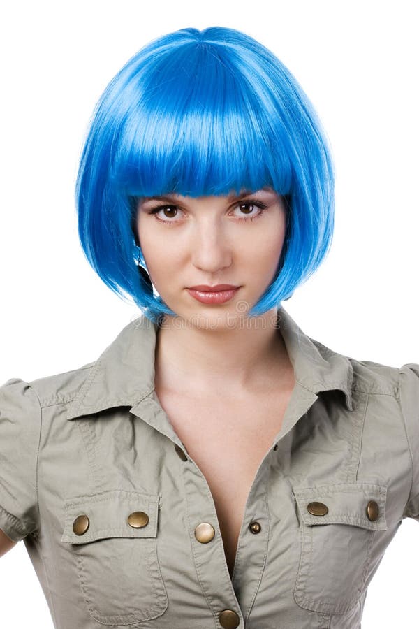Mujer en peluca azul imagen de archivo. Imagen de capa - 13191391