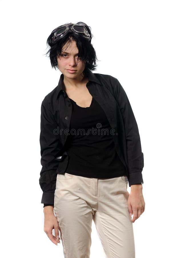 Mujer En Ropa Informal Negra Con Los Galsses Elegantes Imagen de ...