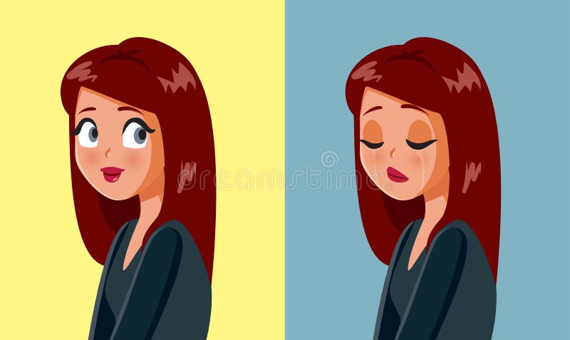 Mujer Expresando Felicidad Y Tristeza Ilustración Vectorial De Dibujos ... Mujer Expresando Felicidad Y Tristeza Ilustración Vectorial De Dibujos ...
